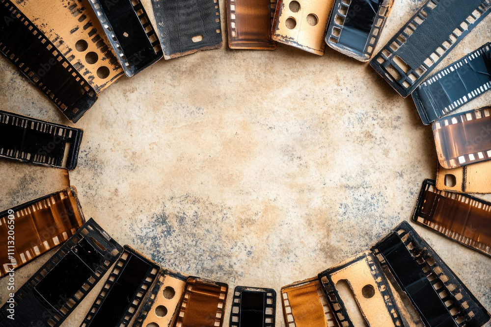 Film strips in circular formation, showcasing moments captured in time ...