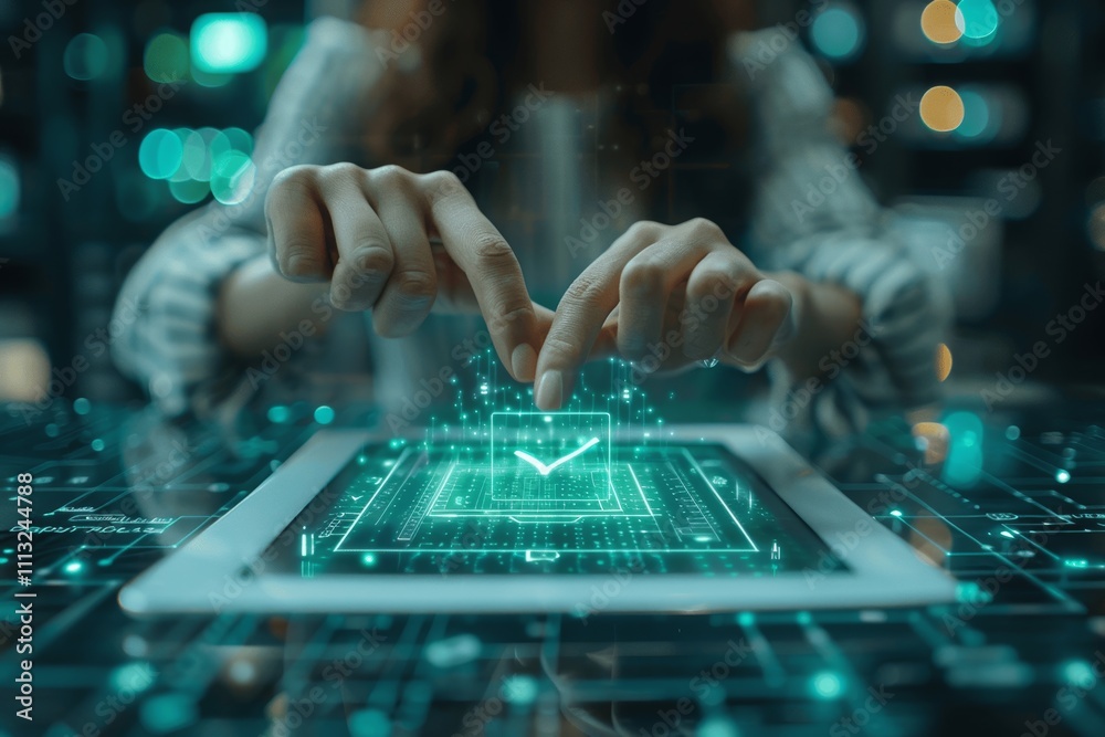 Businessman Tablet Virtual Check Mark Quality Control Digital Documents ...