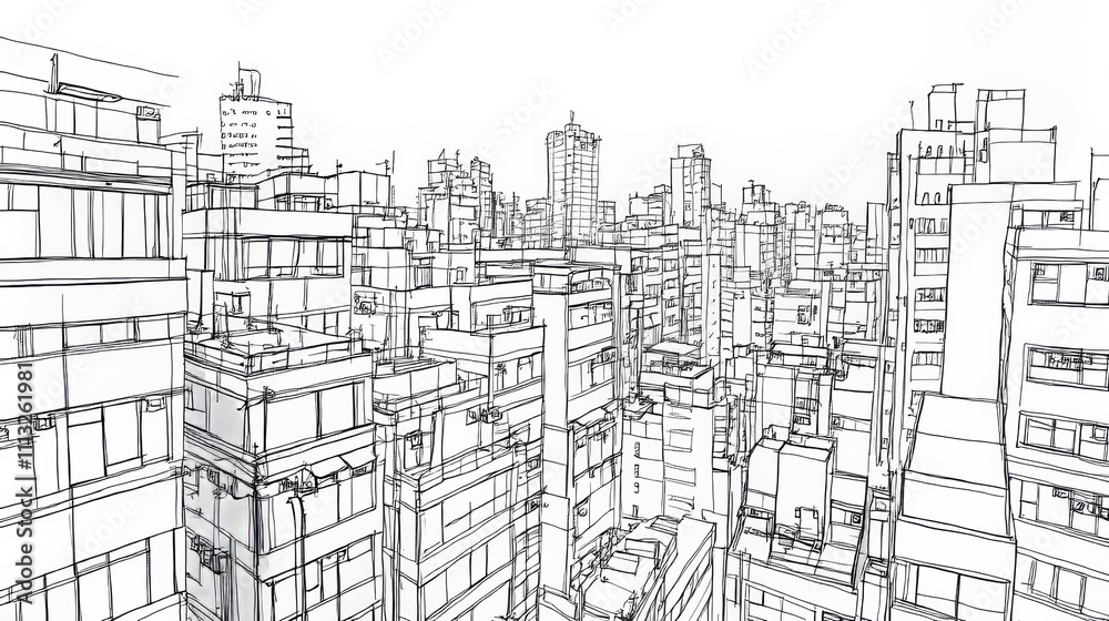 Single continuous one line art city building construction. Architecture ...