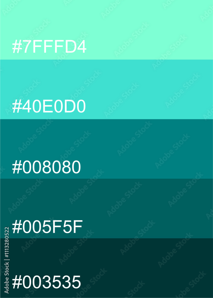 Pantone Color Palette for shades of turquoise with color codes Stock ...