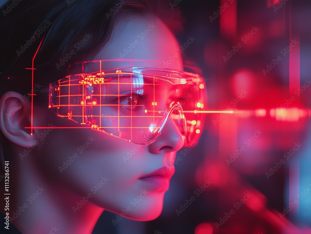Engineer calibrating a laser for fine work focus on, precision beams ...