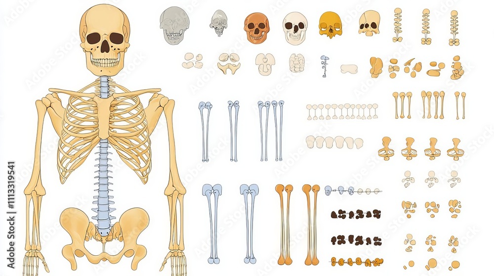 Comprehensive diagram of the human skeletal system, showing all major ...