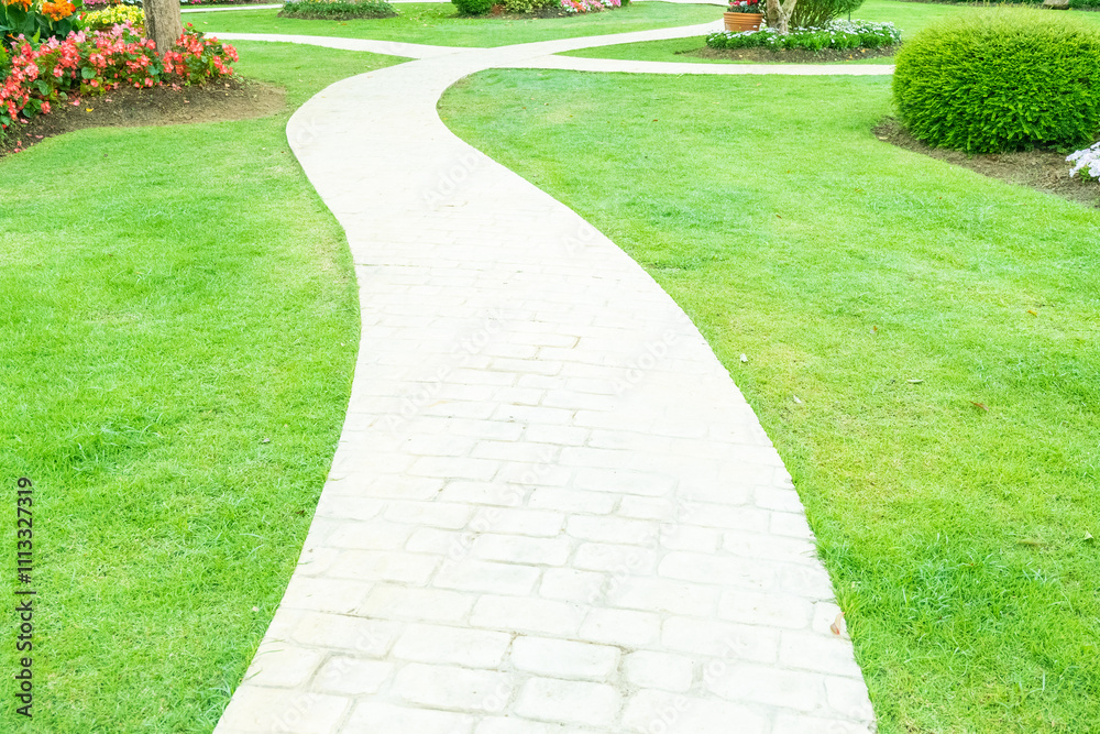Walkway pathway s curve in public park,Lawn with curved paved garden ...