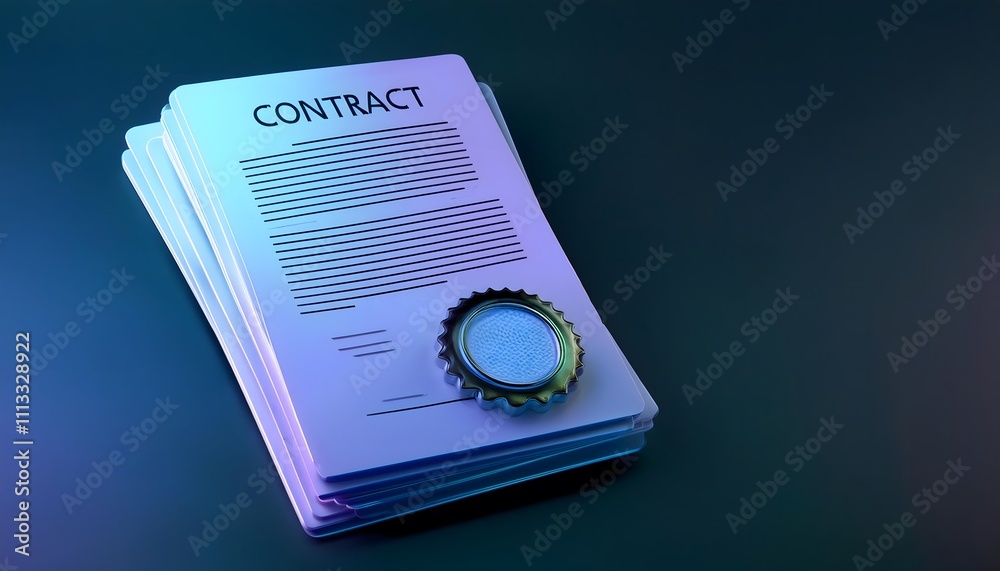 Contracts with holographic security seals, futuristic legal document ...