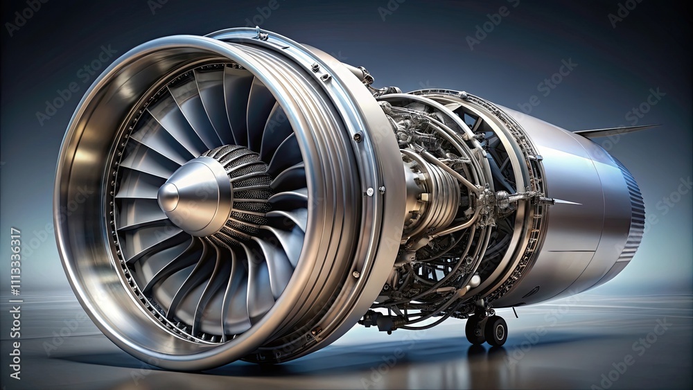 Detailed rendering of CFM56 turbofan engine close-up, CFM56, turbofan ...