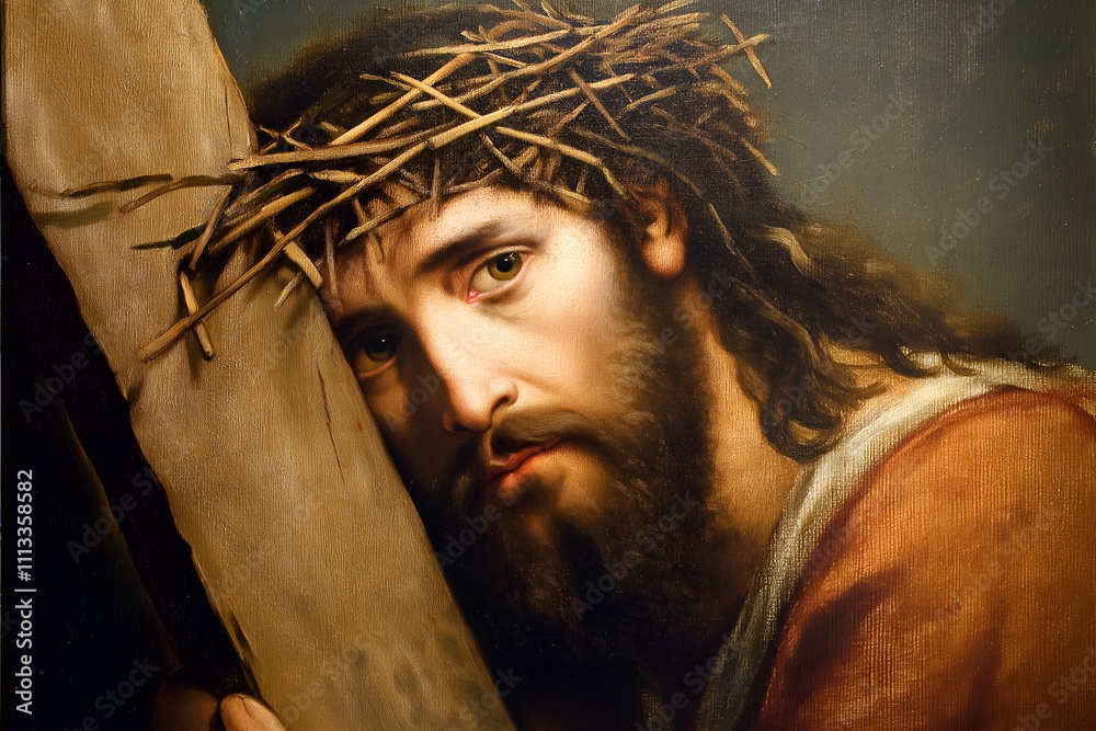 Jesus Christ carrying the cross of suffering symbolizing death ...
