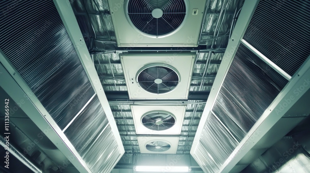 An HVAC fan installed in the ceiling of a commercial building ...