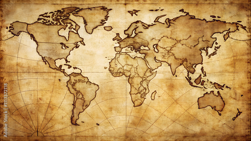 Old map paper illustration on aged sepia paper with an antique style ...