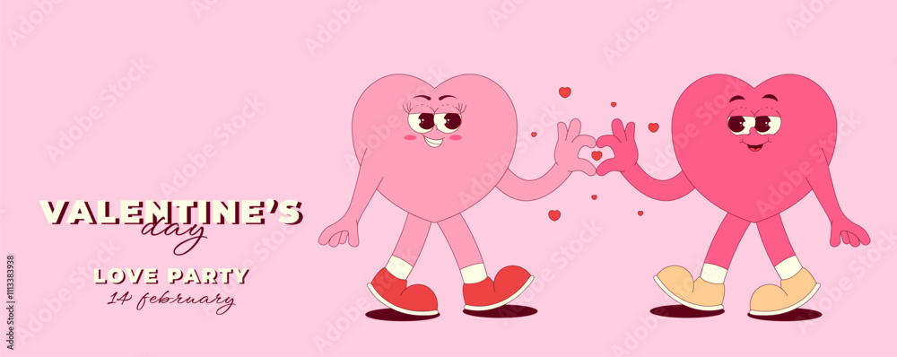 Retro Groovy Valentines Day, Love Party Invitation. Lovely and cute ...
