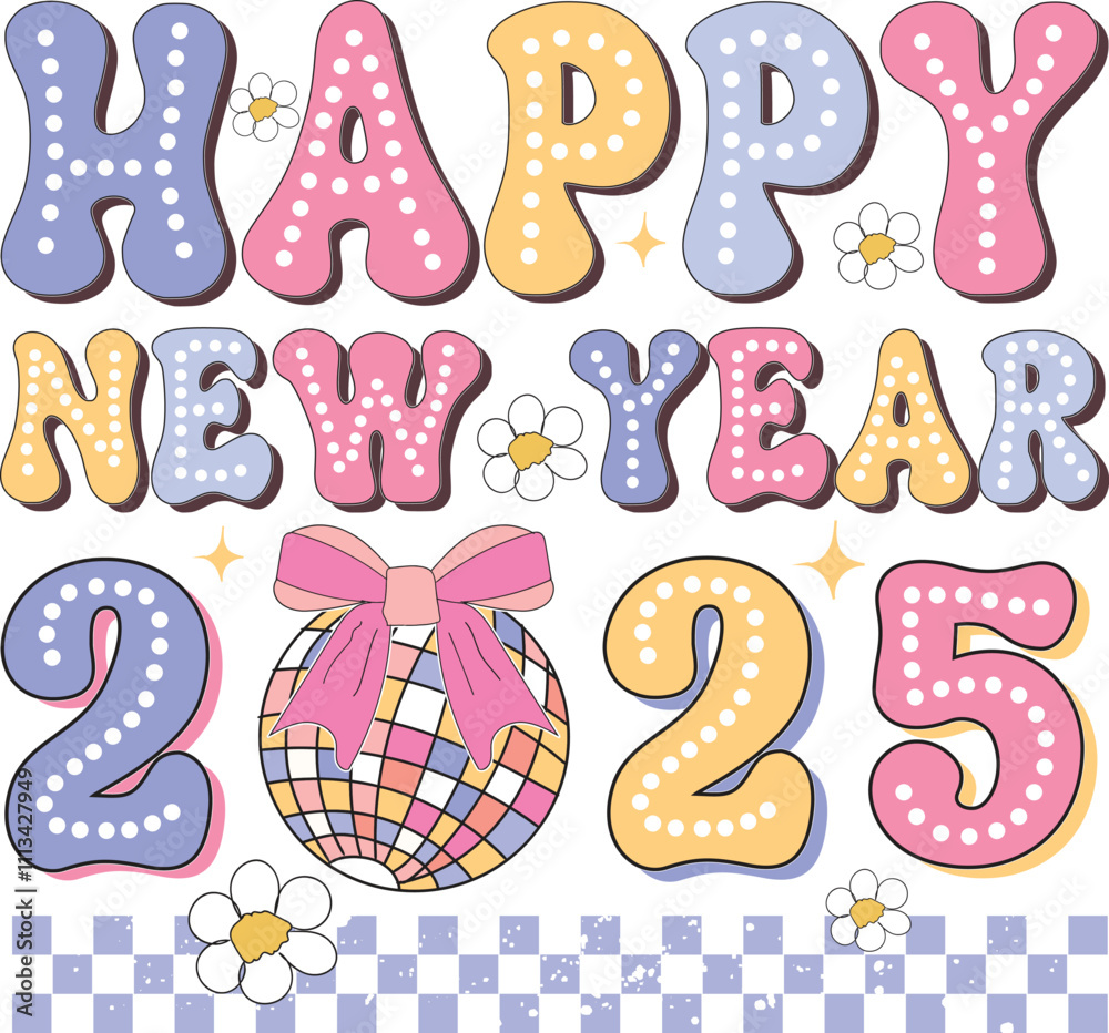 Retro happy new year 2025 SVG bundle, welcome 2025, in my 2025 era ...