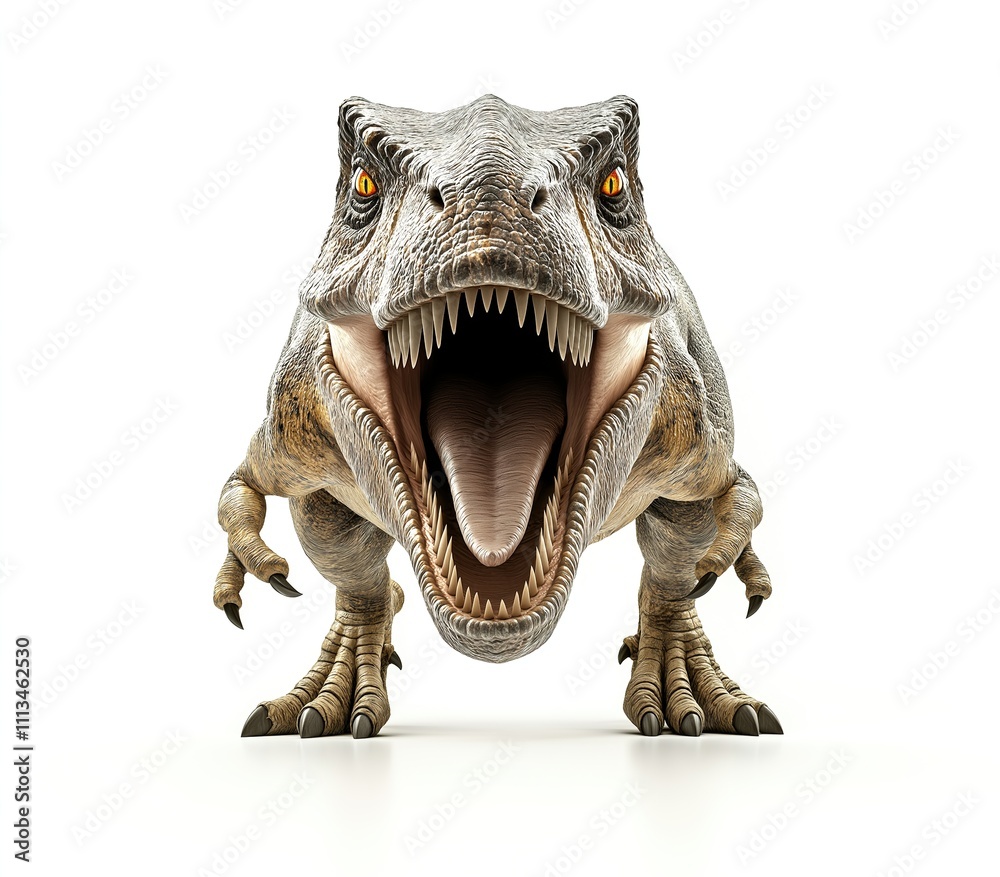 Dinosaur Tyrannosaurus Rex or T Rex opening its mouth to roar and ...