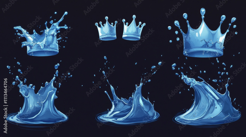 Water splash vfx animation sprite sheet. Stages of liquid aqua ...