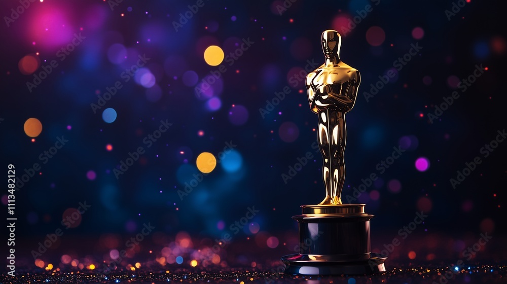 Golden award statue standing on stage Stock Photo | Adobe Stock