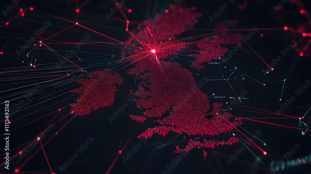 Global network map, digital world connections, red dots, global data ...