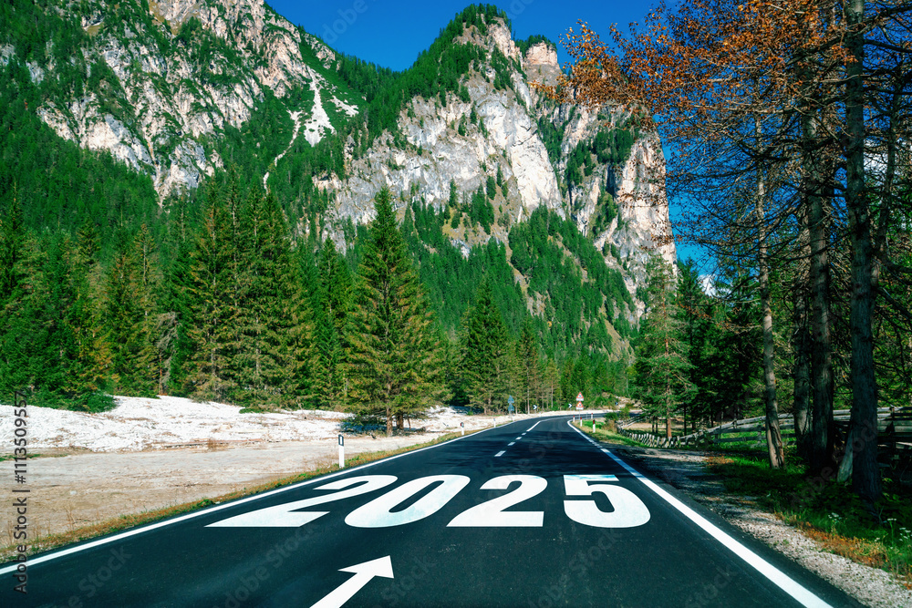 2025 New Year road trip travel and future vision concept . Nature ...