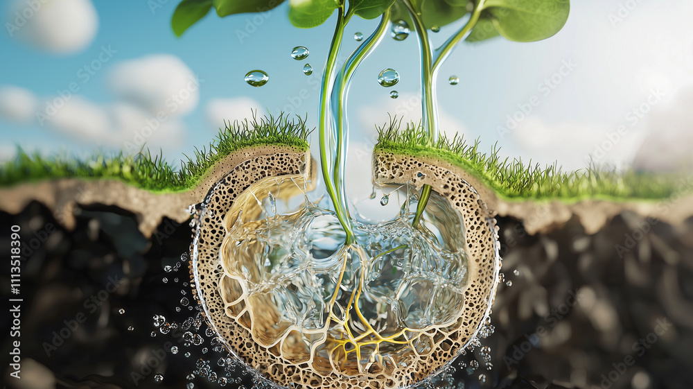 cross section illustration of plant roots absorbing water and nutrients ...