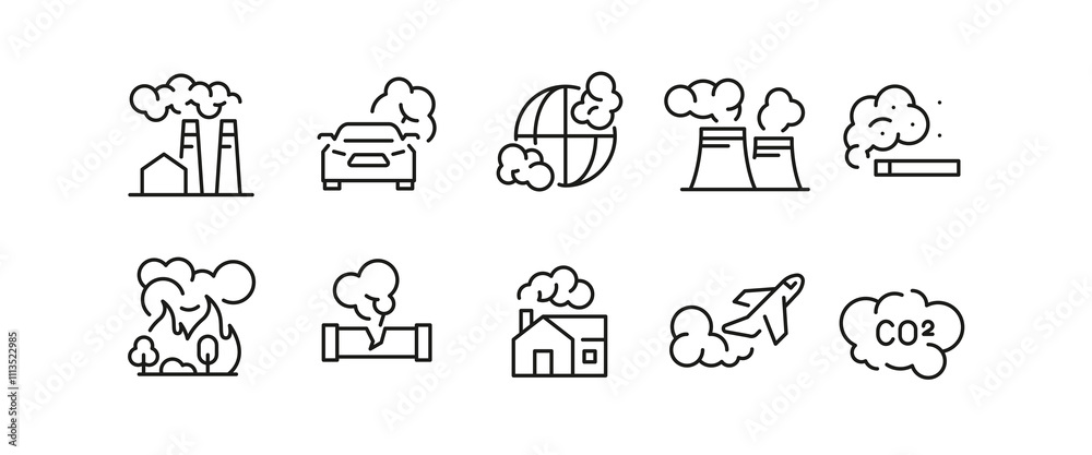Air Pollution icons. Set of 10 air pollution trendy minimal icons ...