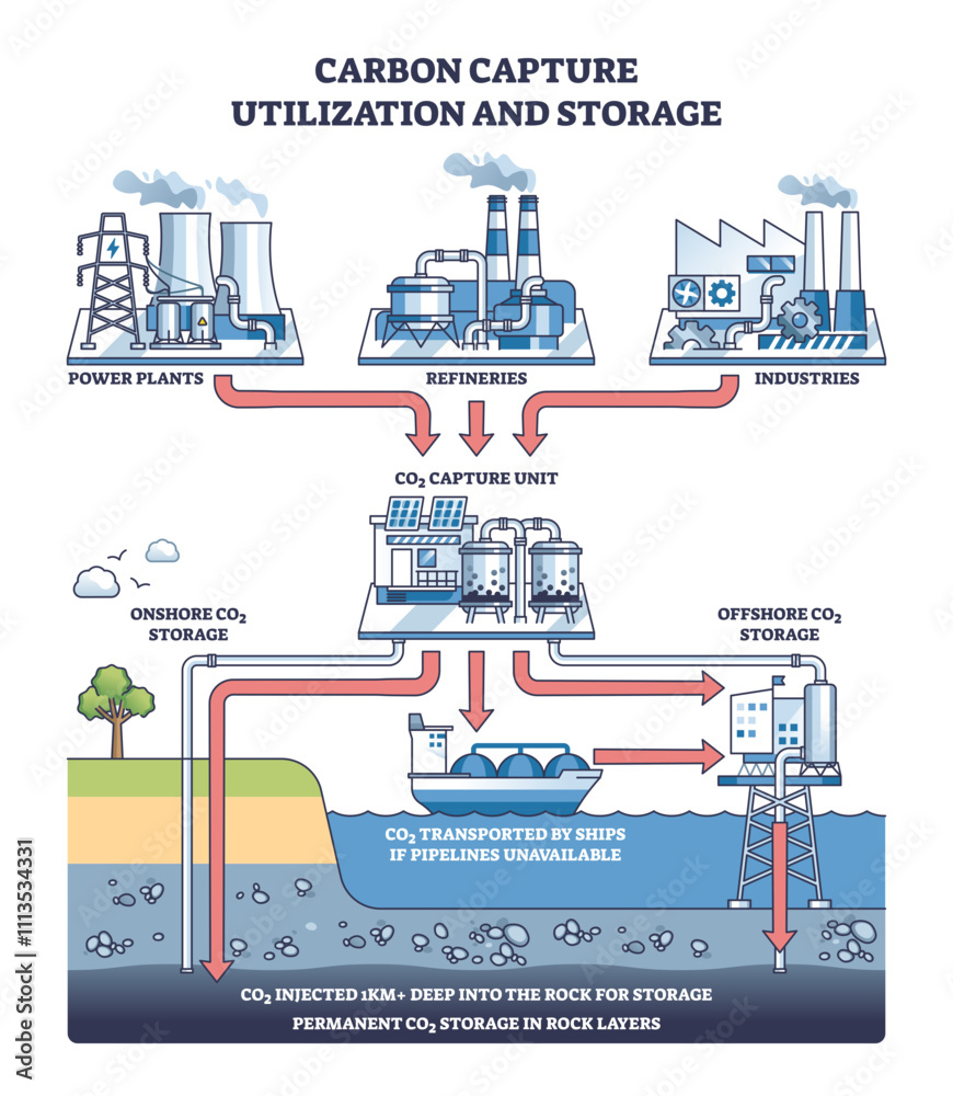 Carbon capture involves capturing CO2 from power plants, refineries ...