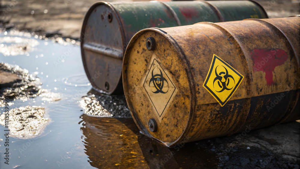 Pollution from hazardous waste barrels leaking into environment creates ...