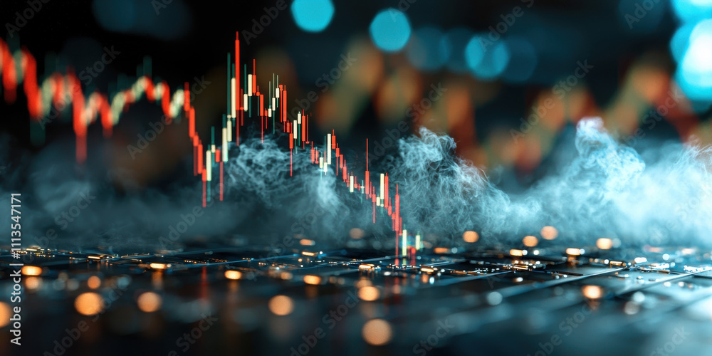 Smoke filled trading chart with red numbers indicating inflation trends ...