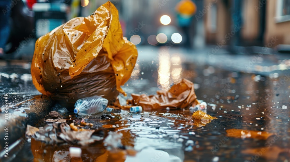 Overflowing Trash Bin: The trash bin is overflowing with garbage ...