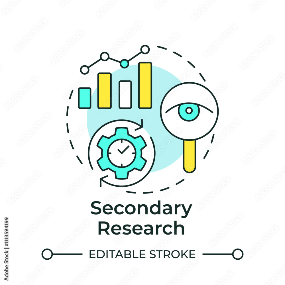 Secondary research multi color concept icon. Statistical metrics ...