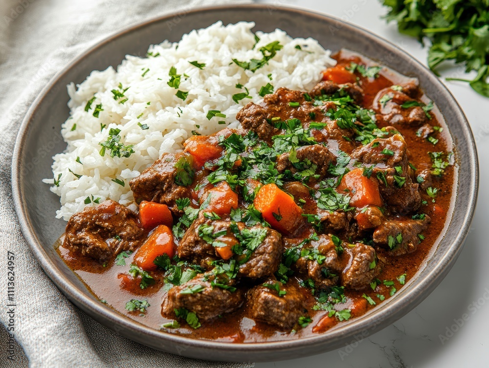 Savoring Retro Beef Stroganoff Over Rice Culinary Delight Food ...