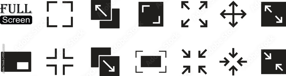 full screen and exit screen maximize icon set simple design. Arrow mark ...