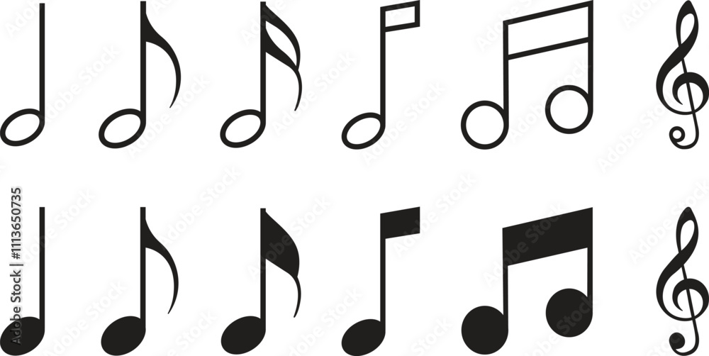 Music notes icons set. Musical key trendy style symbols design element ...
