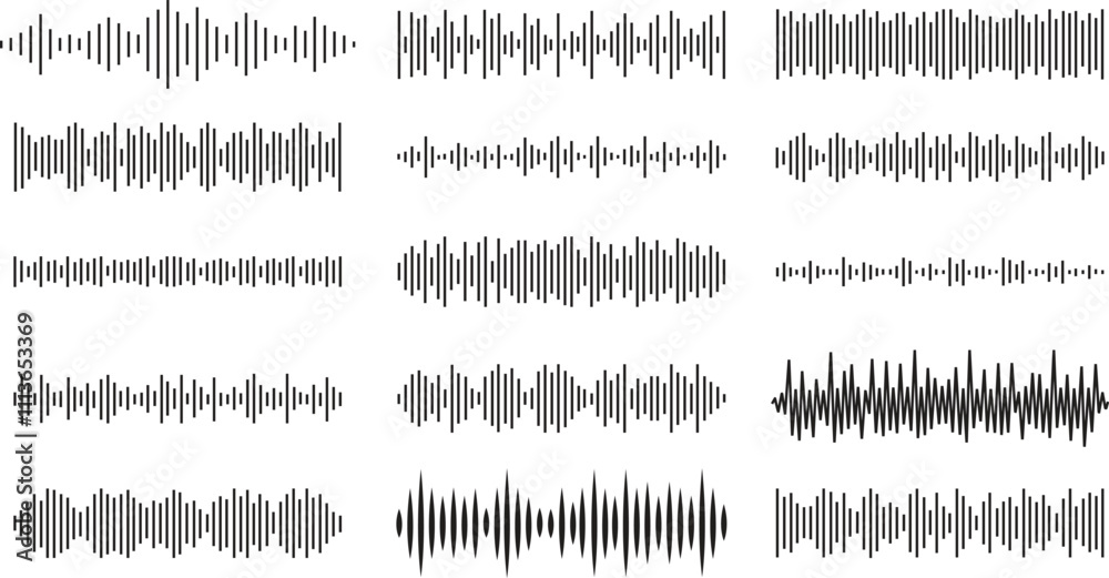 Audio waves icon set. Voice message and sound representation Record ...