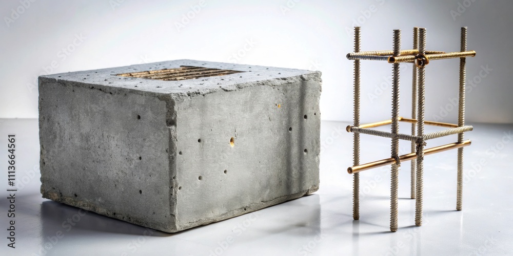 Concrete cube and rebar used for compressive and tensile strength ...