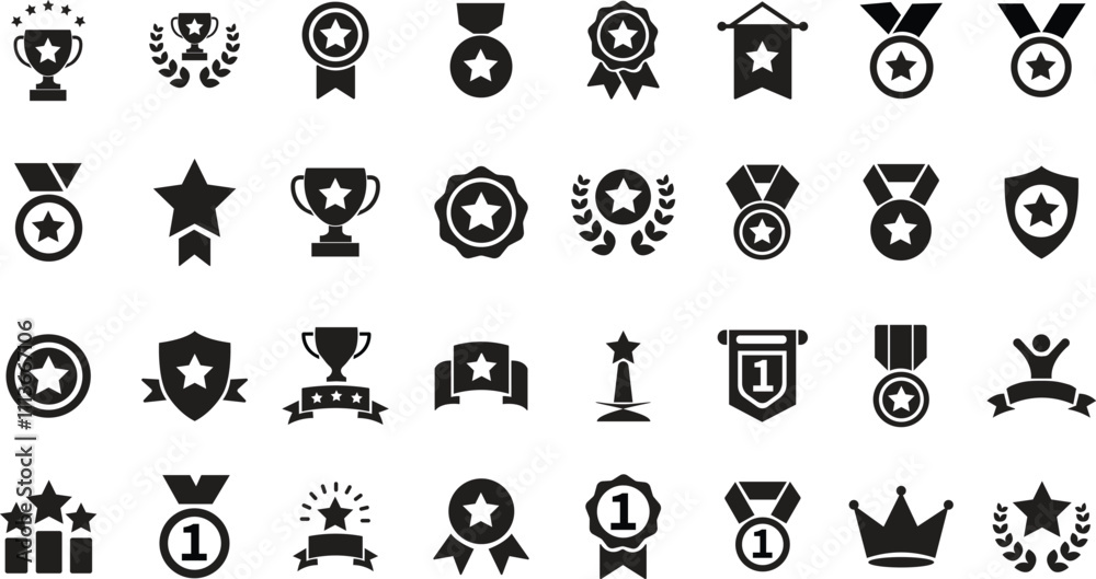 Award and winner icon set awards simple flat Medal vector collection ...