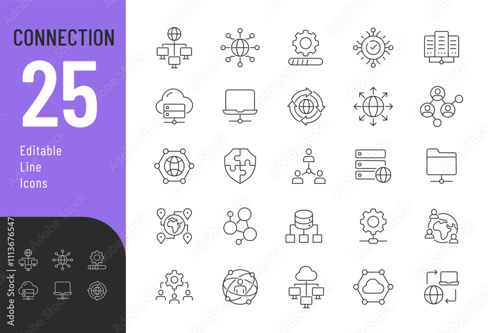 Connection Line Editable Icons set. Vector illustration in modern thin ...