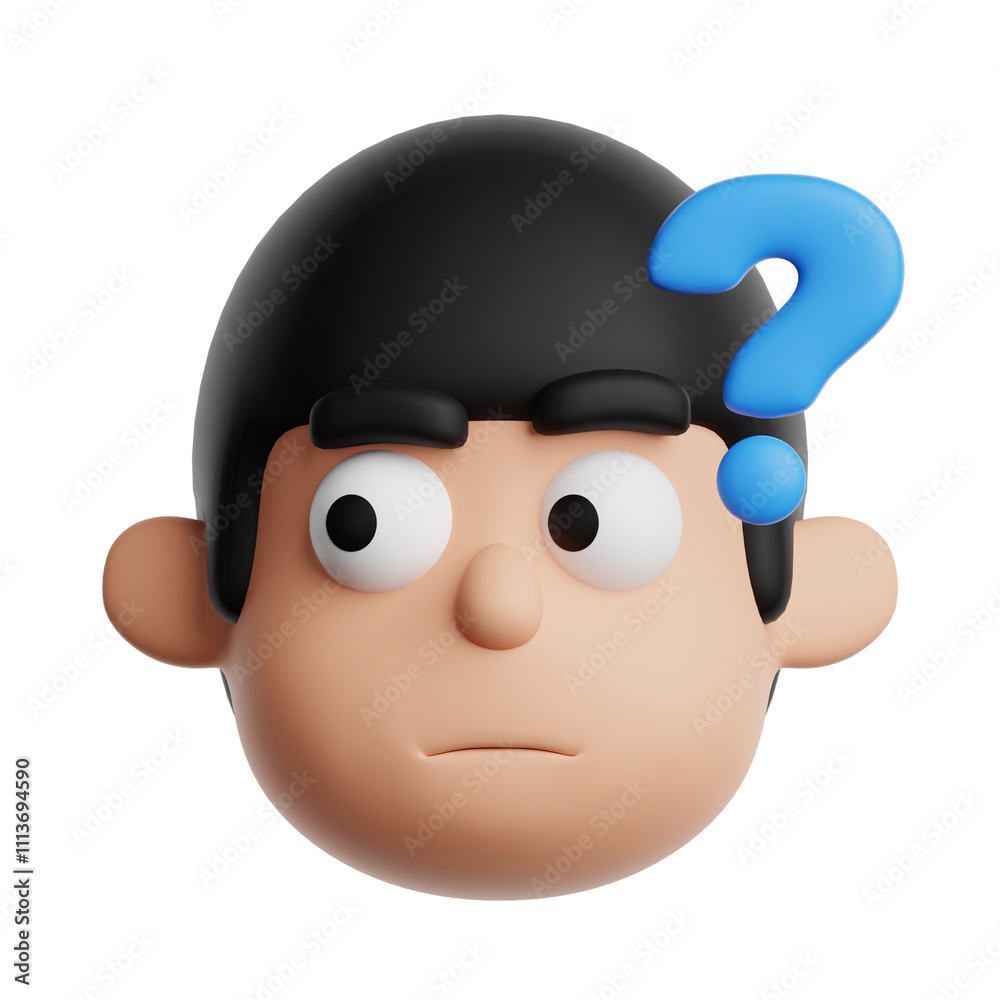 3d confused emoji icon. Cartoon boy with question mark emoticon ...