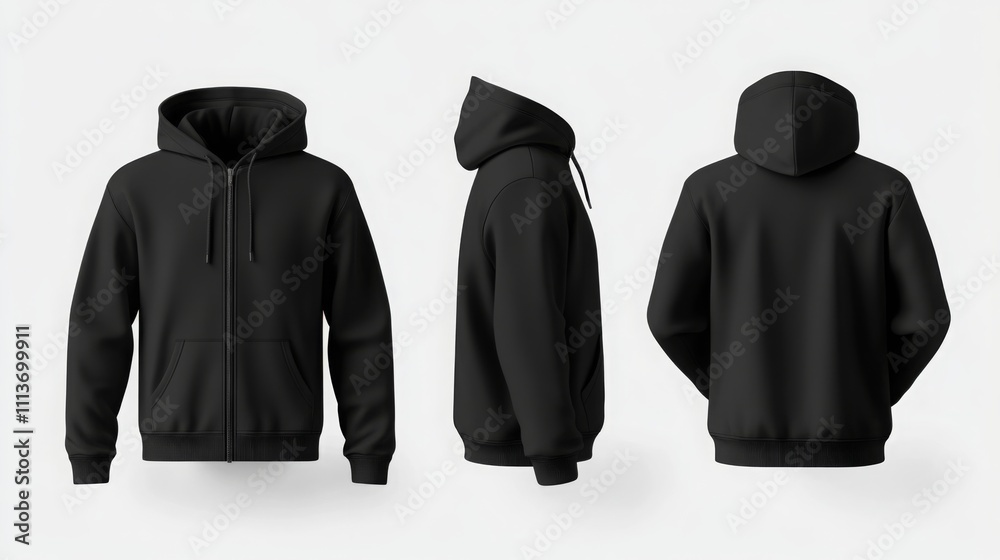 black pullover hoodie with zipper mockup for men with front and back ...