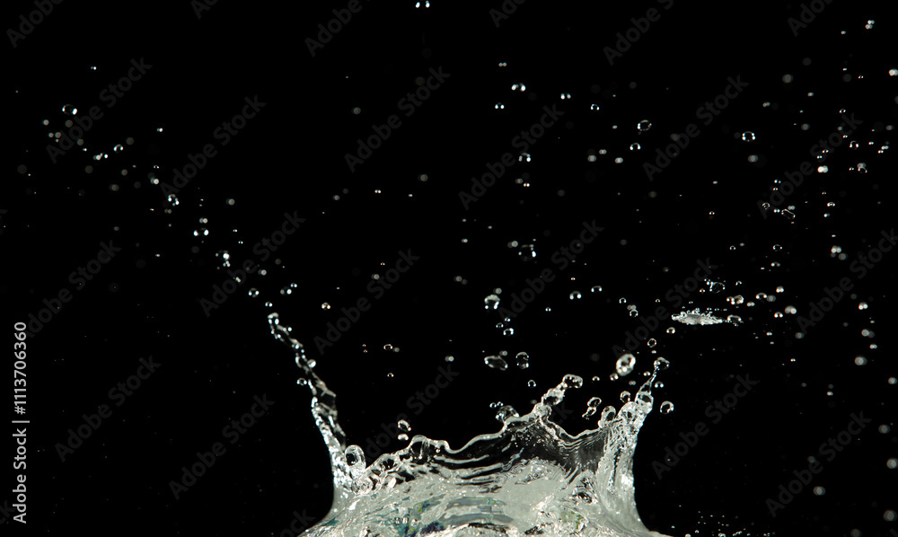 Crown water to object make curve drop explosion in ripple motion. Black ...