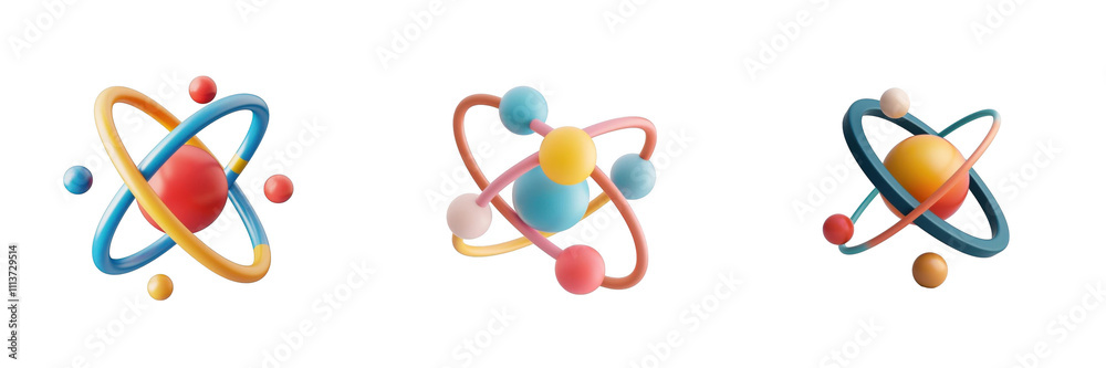 3d render atom model isolated on transparent background Cartoon ...
