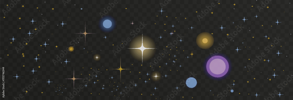 Vector space stars png. Glowing stars on transparent background. Space star background. Stock ...