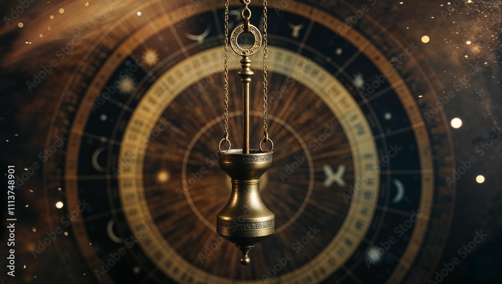 Astrological pendulum over cosmic chart symbolizing divination and ...