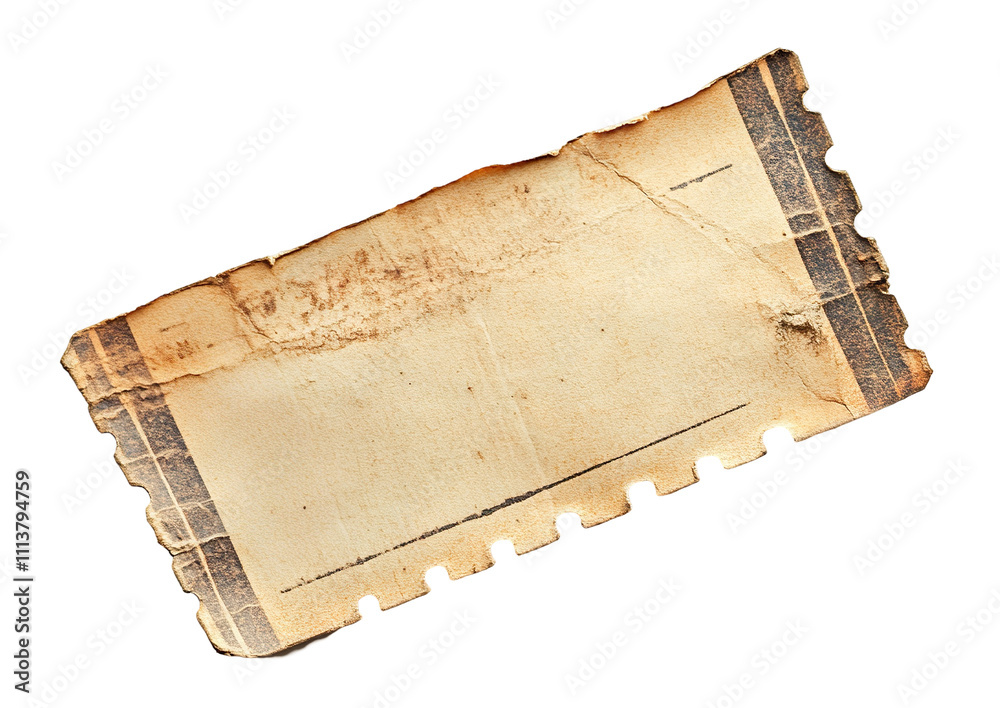 Aged ticket with textured surface and antique style, isolated on ...