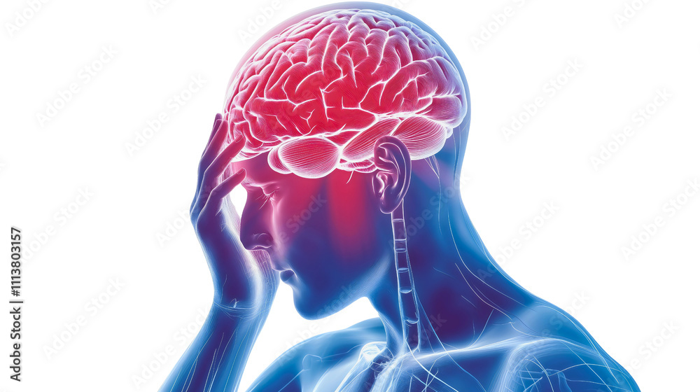 Medical X-ray scan, human skull and head anatomy, diagnosis of pain and ...