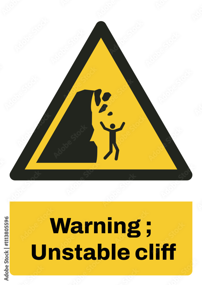 ISO warning safety signs sentence case text_warning ; unstable cliff ...