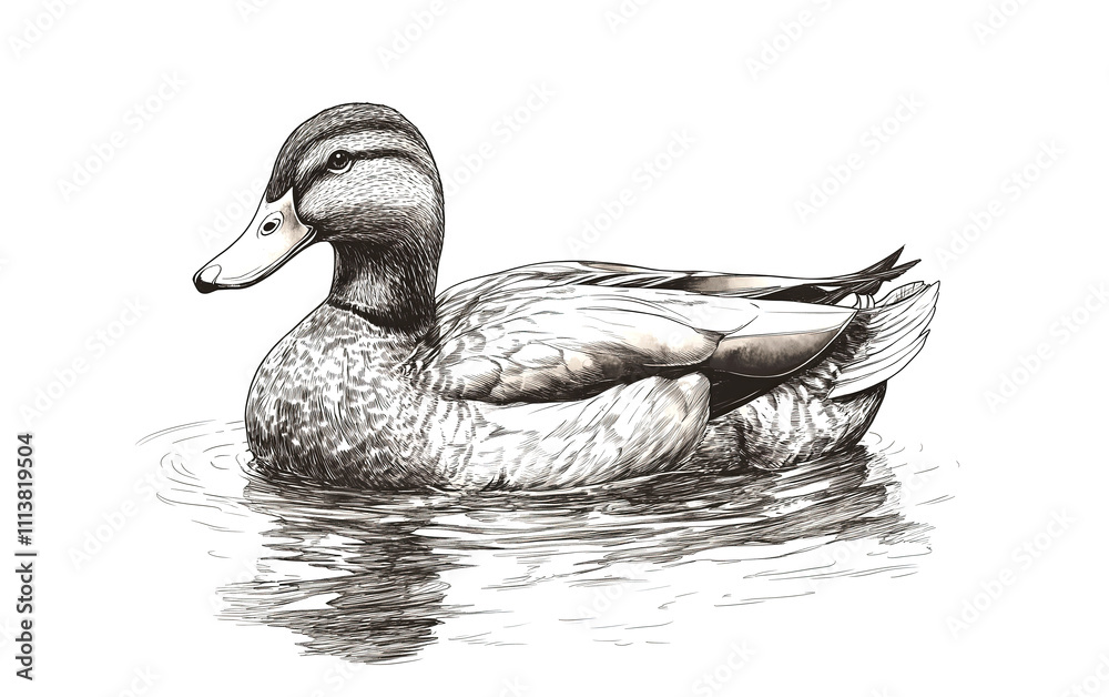 Duck, sketch. Vintage retro print, duck sketch ink pencil style drawing ...