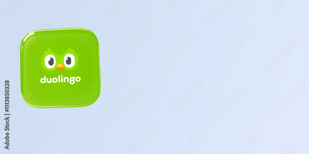 Duolingo app logo. Duolingo logo on a gray background, white square ...