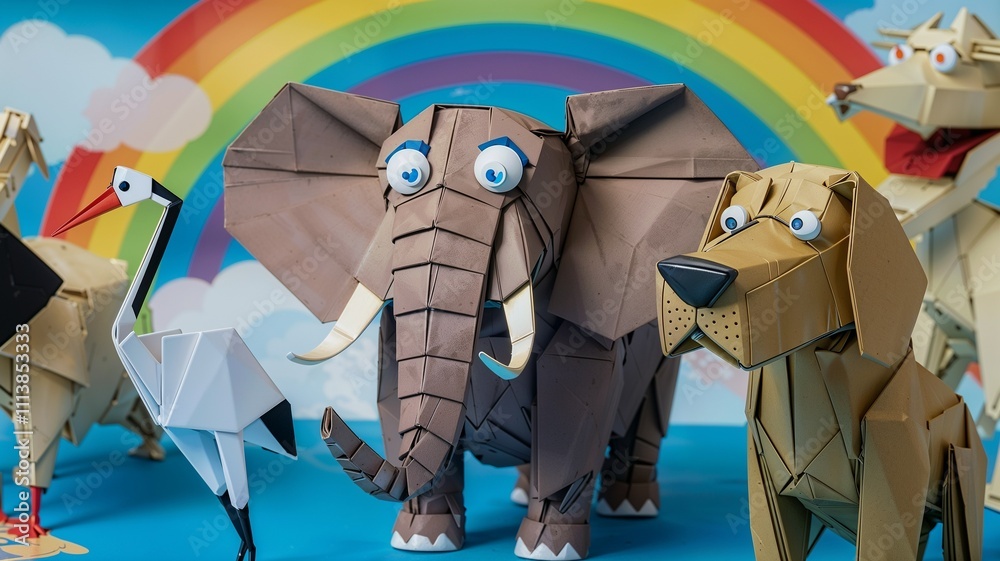 Grotesque origami animals collection featuring cartoonish elephant and ...