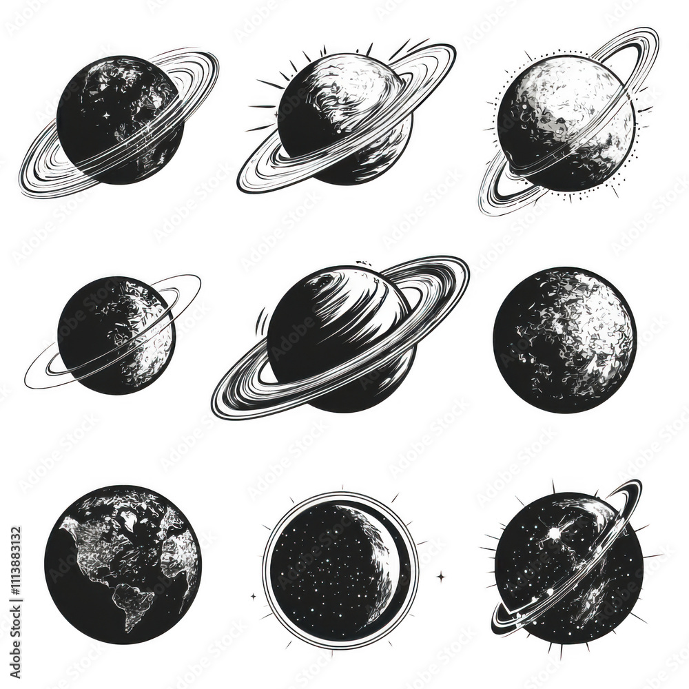 Black Solar System icon png Minimalist flat icon, vector logo style ...