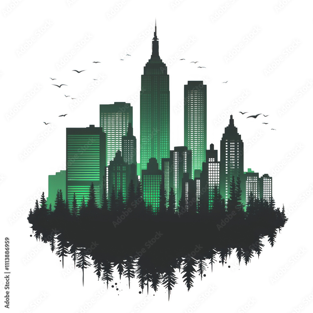 Green City, smart city icon png Minimalist flat icon, vector logo style ...