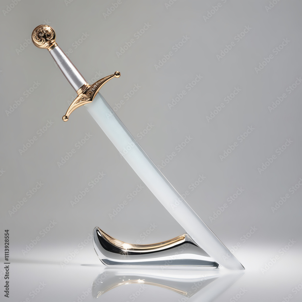 Glass sculpture of foil type sword with silver-to-white gradient ...