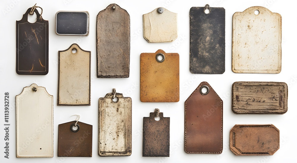 Collection of vintage blank labels on a white background with different ...