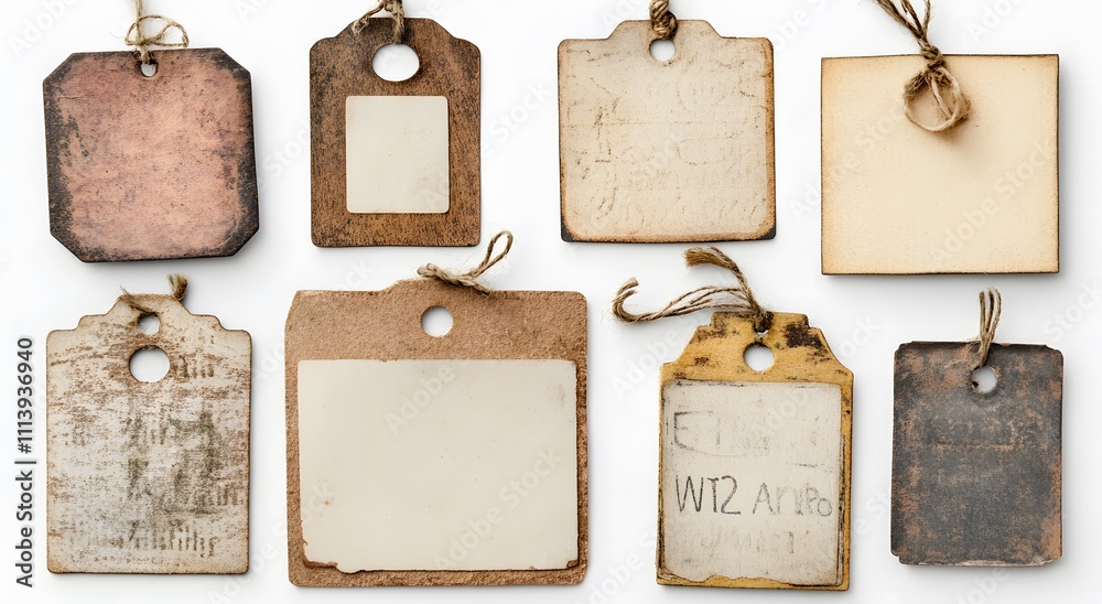 Collection of vintage blank labels on a white background with different ...